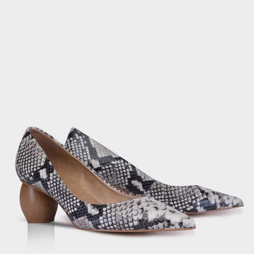 Scarpin Salto Bola em Couro Python Animal print