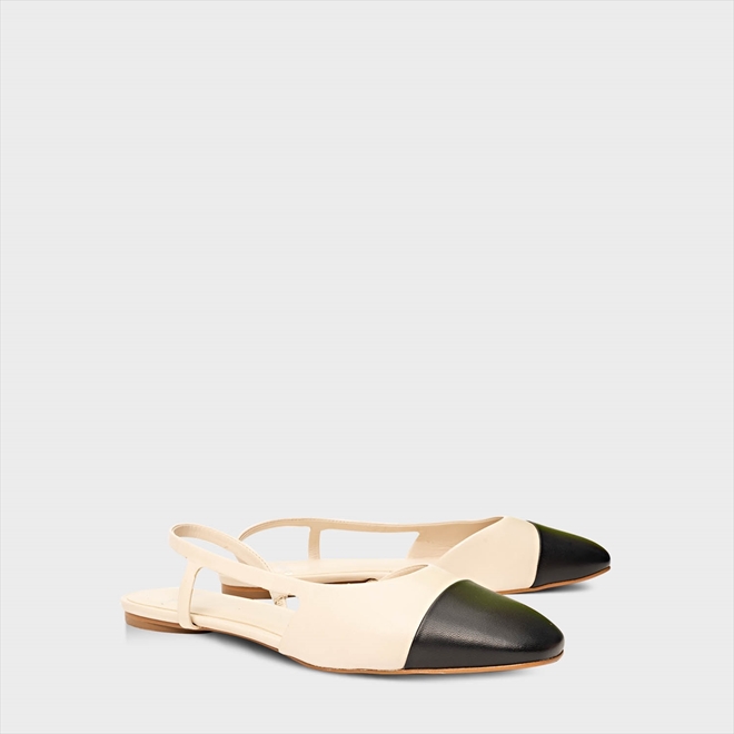 Sapatilha Slingback Cap Toe Couro Off White Lait Preto