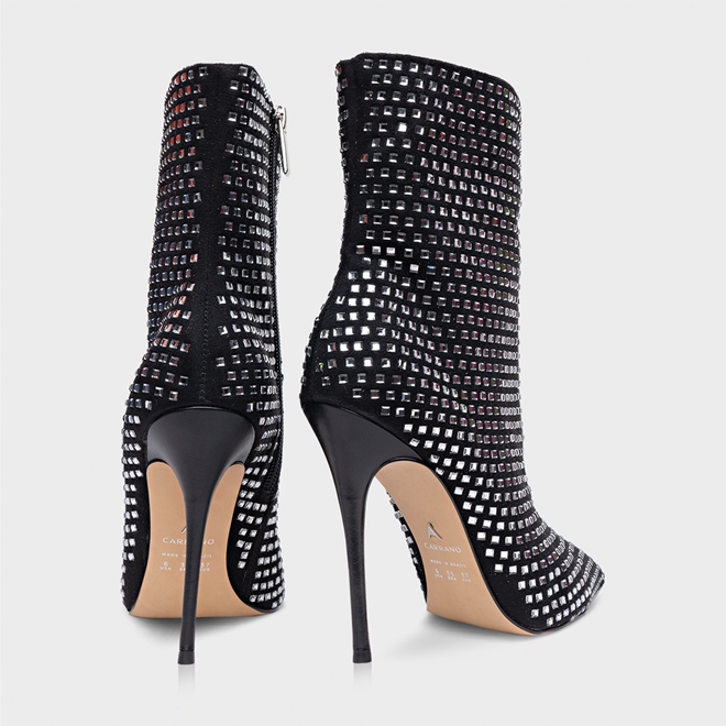 Bota Crystal Cano Médio Couro Suede Preto