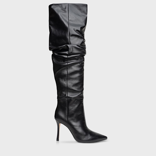 Bota Slouchy Over the Knee Salto Fino Suede Preto