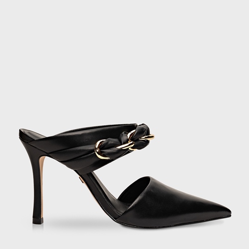 Mule Special Chain Salto Fino Couro Preto