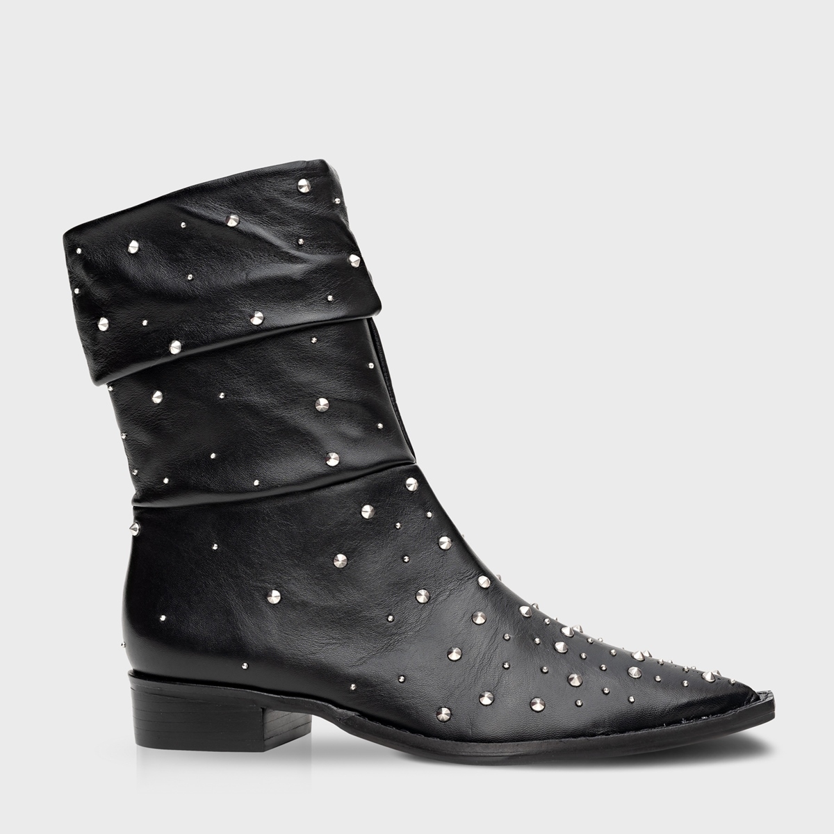 Bota Slouchy Crystal Western Couro Preto