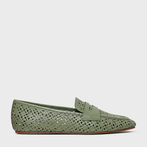 Loafer Breath Vazado Couro Verde Sage